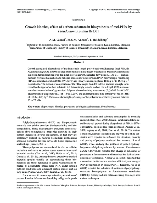(PDF) Growth kinetics, effect of carbon substrate in biosynthesis of ...