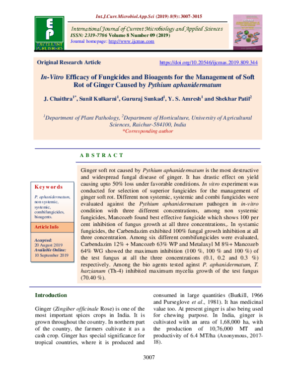 (PDF) In-Vitro Efficacy of Fungicides and Bioagents for the Management of Soft Rot of Ginger ...