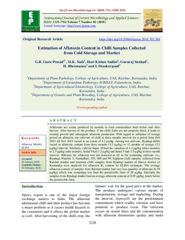 (PDF) Estimation of Aflatoxin Content in Chilli Samples Collected from ...