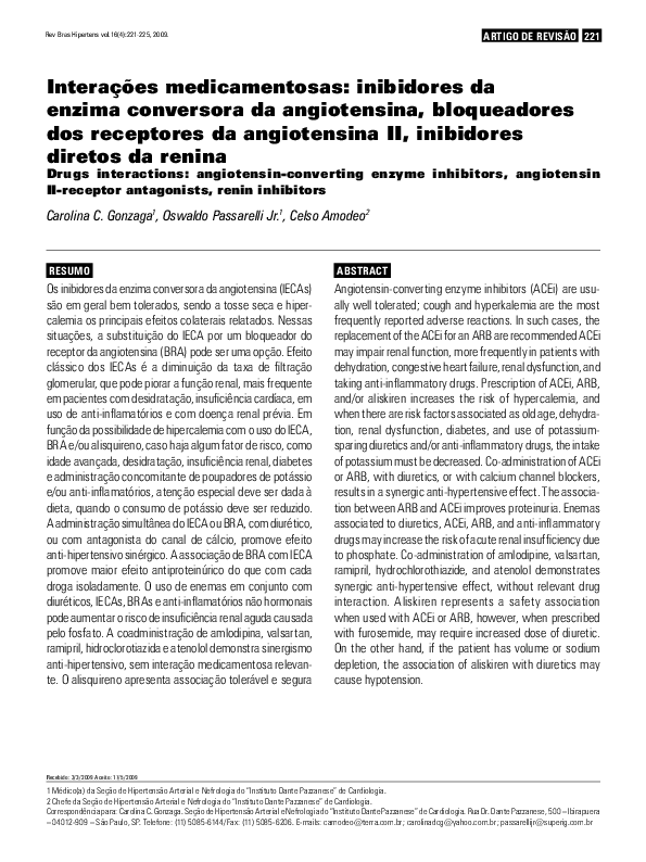 (PDF) Interações medicamentosas: inibidores da enzima conversora da ...