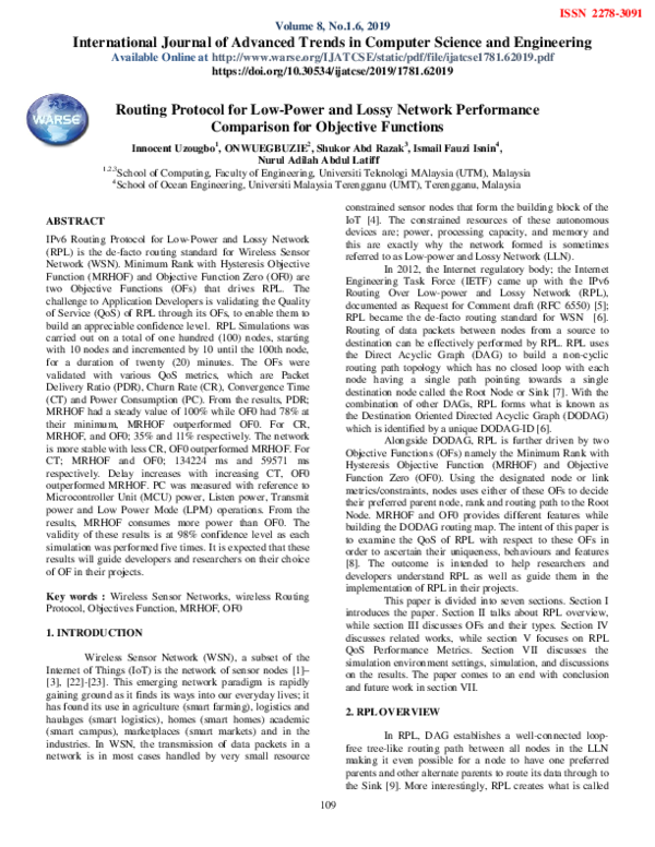 Pdf Routing Protocol For Low Power And Lossy Networks Rpl In Iot Applications A Review