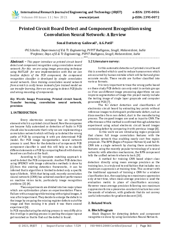 Pdf Irjet Printed Circuit Board Detect And Component Recognition Using Convolution Neural