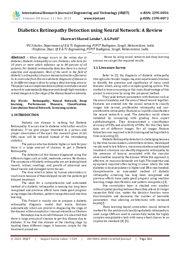(PDF) IRJET- Diabetics Retinopathy Detection using Neural Network: A Review