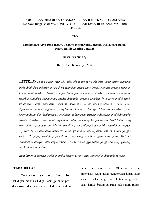 (PDF) PEMODELAN DINAMIKA TEGAKAN HUTAN JENIS KAYU TUSAM (Pinus merkusii ...