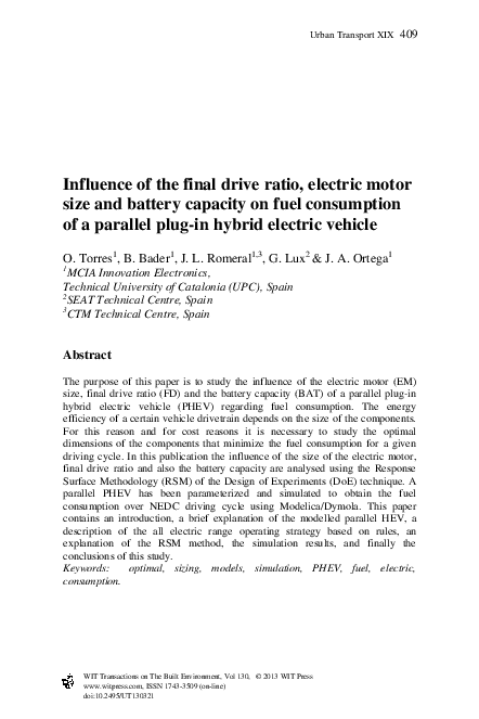 (PDF) Influence of the final drive ratio, electric motor size and ...