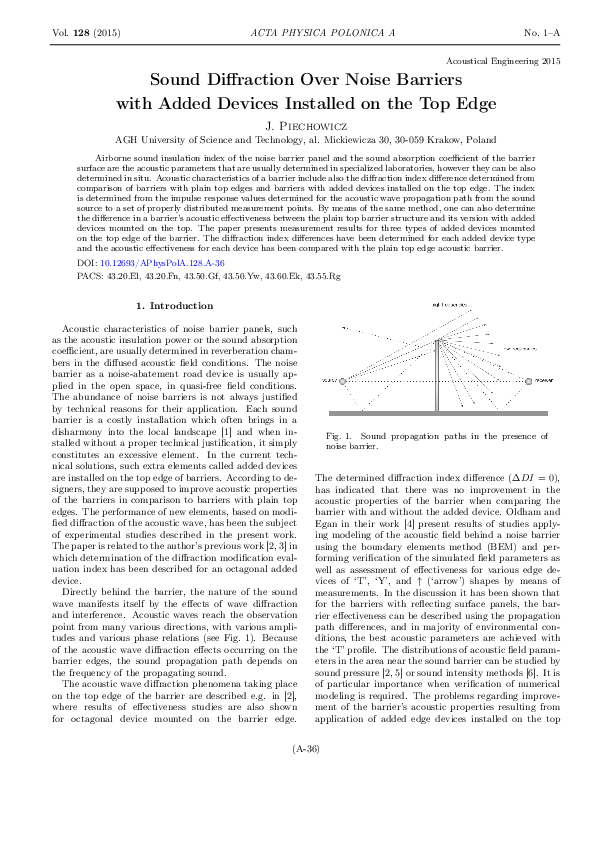 (PDF) Sound Diffraction Over Noise Barriers with Added Devices ...