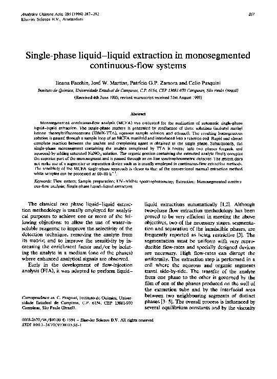 (PDF) Single-phase liquid-liquid extraction in monosegmented continuous ...