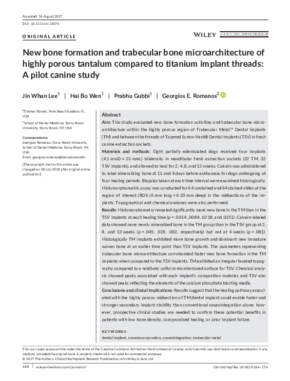 (PDF) New bone formation and trabecular bone microarchitecture of highly porous tantalum ...
