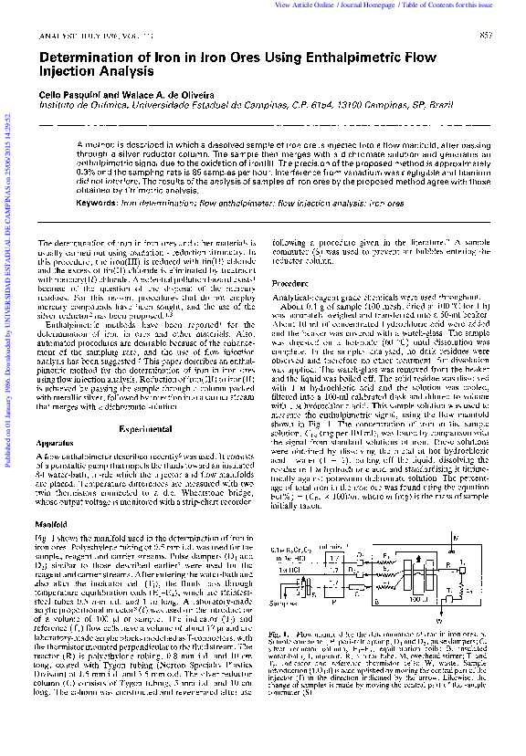 Pdf Determination Of Iron In Iron Ores Using Enthalpimetric Flow Injection Analysis