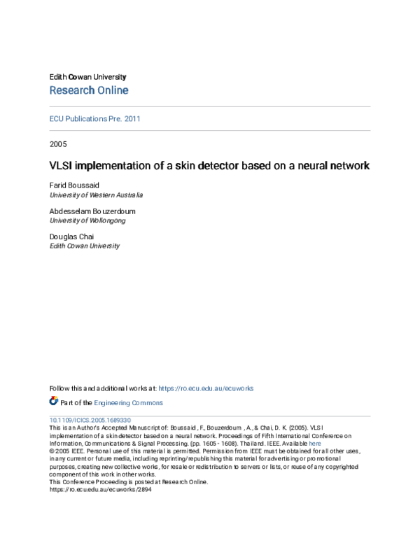 (PDF) VLSI Implementation of a Skin Detector Based on a Neural Network