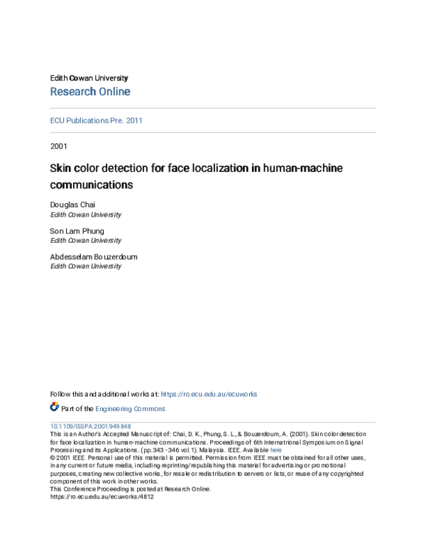 (PDF) Skin color detection for face localization in human-machine ...