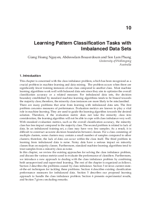 Pdf Learning Pattern Classification Tasks With Imbalanced Data Sets