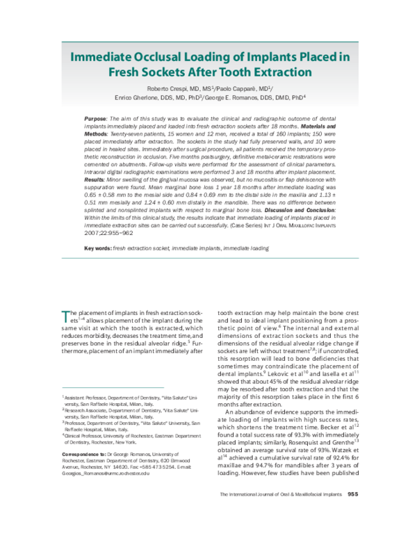 (PDF) Immediate occlusal loading of implants placed in fresh sockets after tooth extraction