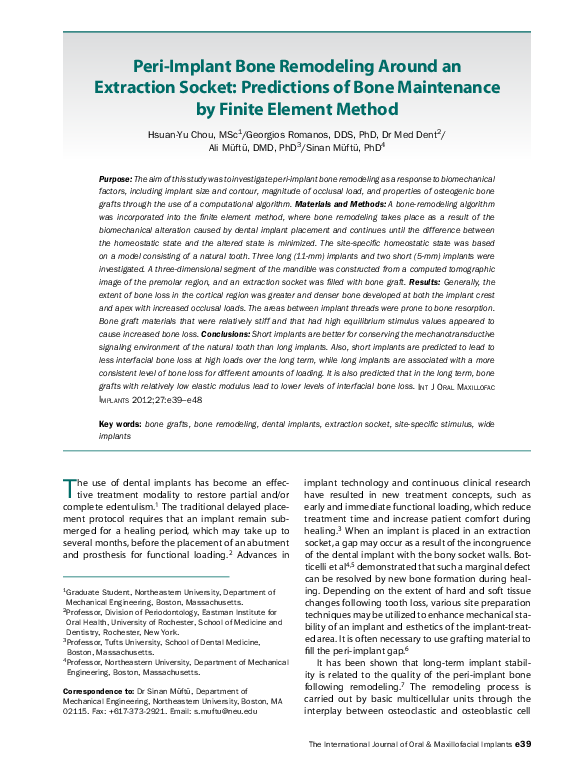 (PDF) Peri-implant bone remodeling around an extraction socket: predictions of bone maintenance ...
