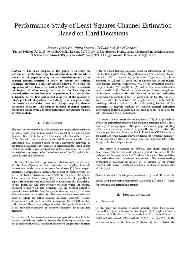 (PDF) Performance study of least-squares channel estimation based on ...