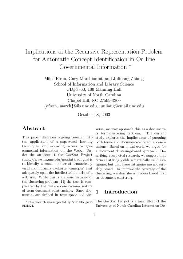 Pdf Implications Of The Recursive Representation Problem For Automatic Concept Identification