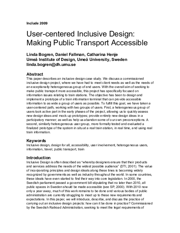 (PDF) User-centered inclusive design : Making public transport accessible