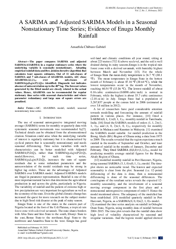 (PDF) A SARIMA and Adjusted SARIMA Models in a Seasonal Nonstationary ...