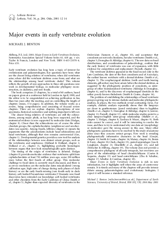 (PDF) Major events in early vertebrate evolution