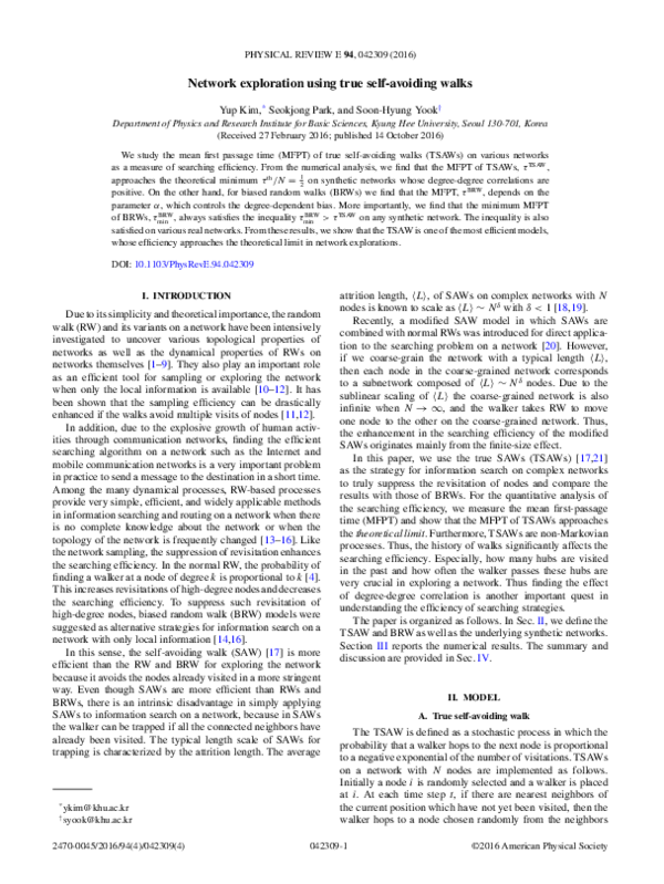 (PDF) Network exploration using true self-avoiding walks