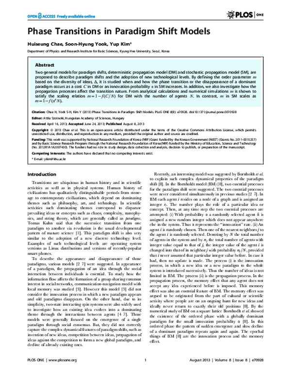 (PDF) Phase Transitions in Paradigm Shift Models
