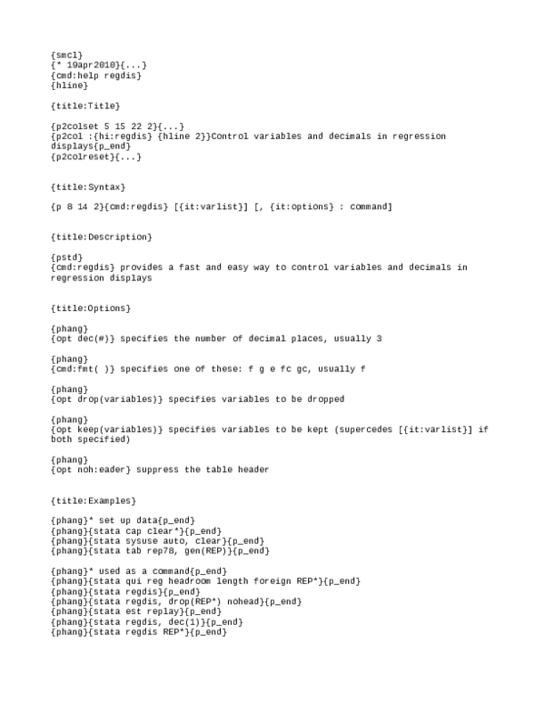 REGDIS: Stata module to control variables and decimals in regression ...