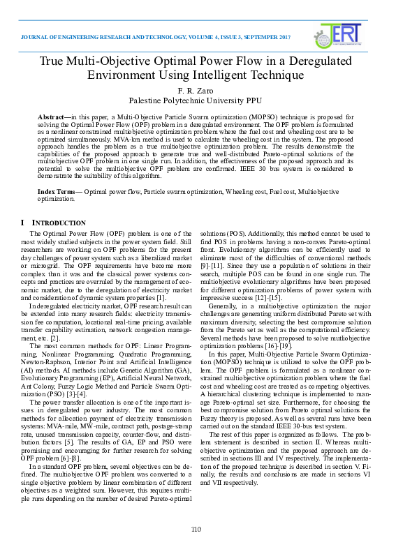 (PDF) True Multi-Objective Optimal Power Flow in a Deregulated Environment Using Intelligent ...