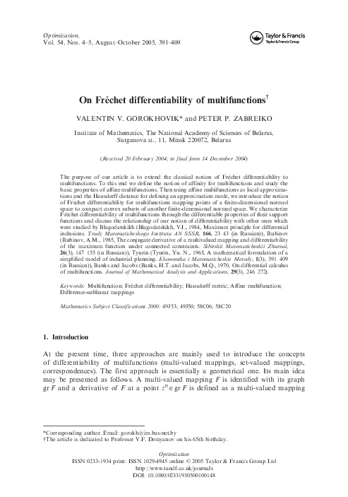 (PDF) On Fréchet differentiability of multifunctions