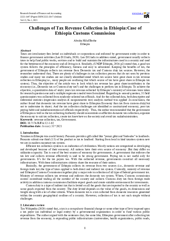 (PDF) Challenges of Tax Revenue Collection in Ethiopia:Case of Ethiopia ...