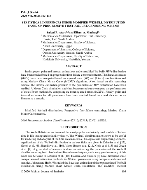 (PDF) Statistical Inferences Under Modified Weibull Distribution Based on Progressive First ...