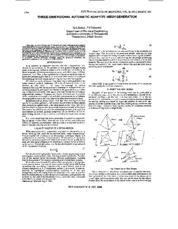 (PDF) Three-dimensional automatic adaptive mesh generation