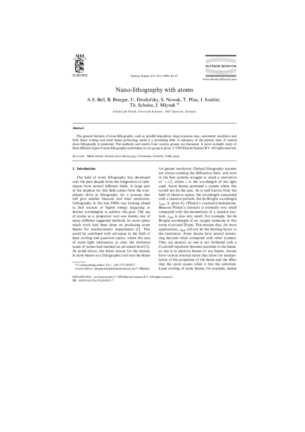 (PDF) Nano-lithography with atoms