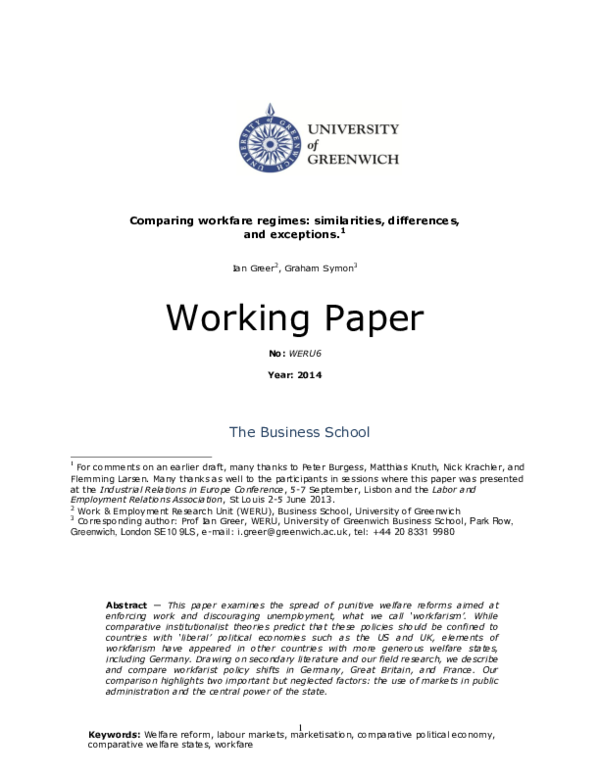 (PDF) Comparing workfare regimes: similarities, differences, and ...