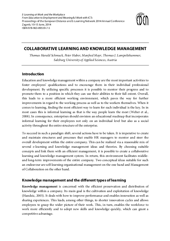 (PDF) Collaborative Learning and Knowledge Management