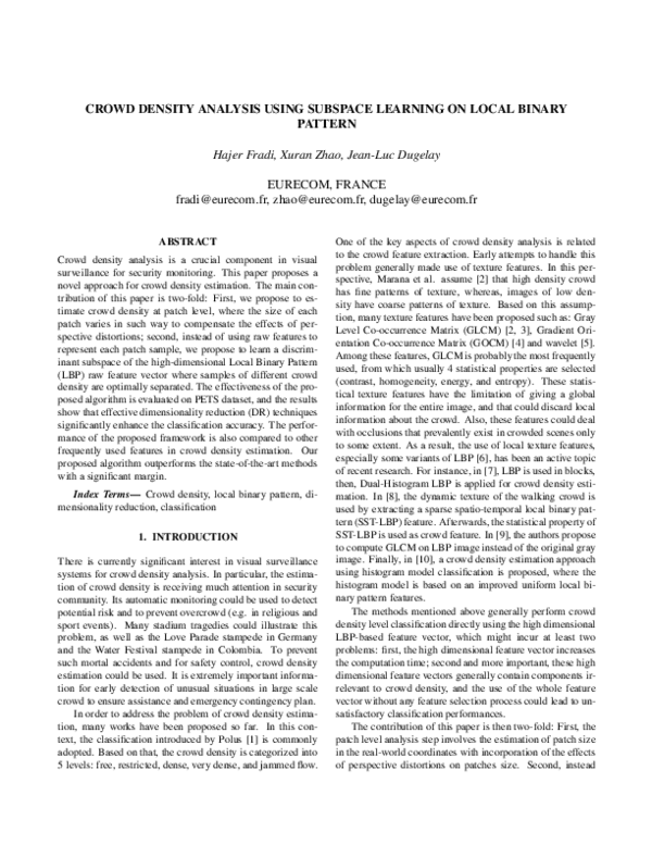 (PDF) Crowd density analysis using subspace learning on local binary pattern