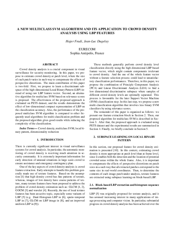 Pdf A New Multiclass Svm Algorithm And Its Application To Crowd Density Analysis Using Lbp