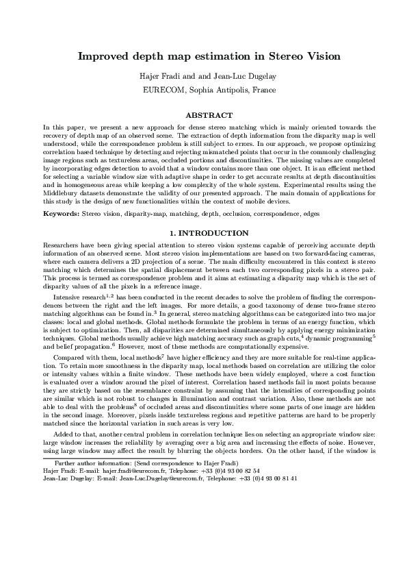 (PDF) Improved depth map estimation in stereo vision