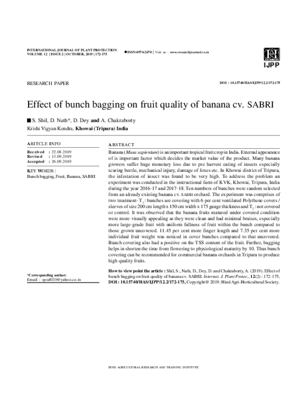 (PDF) Effect of bunch bagging on fruit quality of banana cv. SABRI