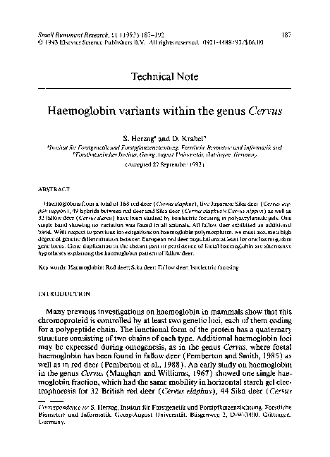 (PDF) Haemoglobin variants within the genus Cervus