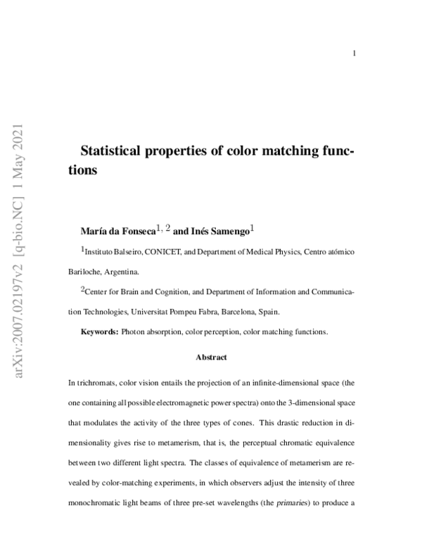 (PDF) Statistical Properties of Color Matching Functions