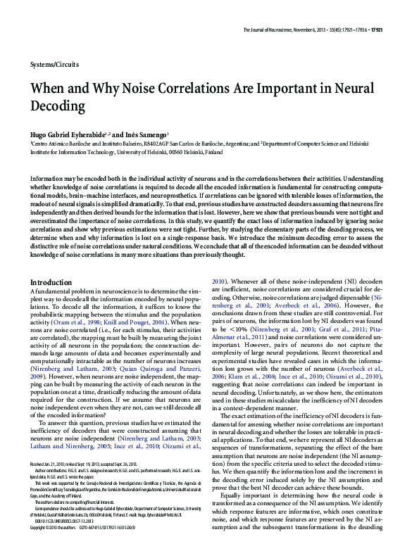 Pdf When And Why Noise Correlations Are Important In Neural Decoding