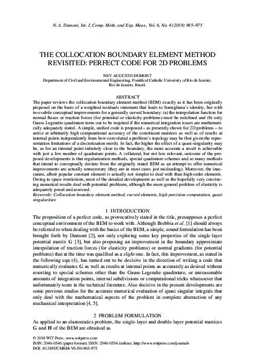 Pdf The Collocation Boundary Element Method Revisited Perfect Code For 2d Problems 3770