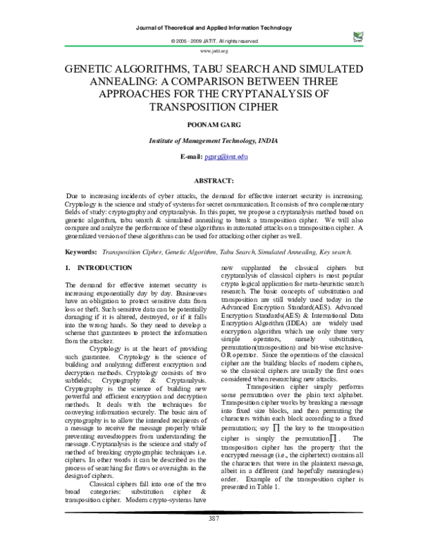 (PDF) Genetic Algorithms , Tabu Search and Simulated Annealing : A Comparison Between Three ...