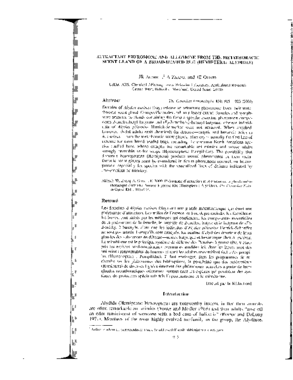 (PDF) Attractant Pheromone and Allomone from the Metathoracic Scent ...