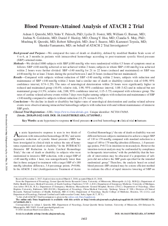 (PDF) Blood Pressure-Attained Analysis of ATACH 2 Trial