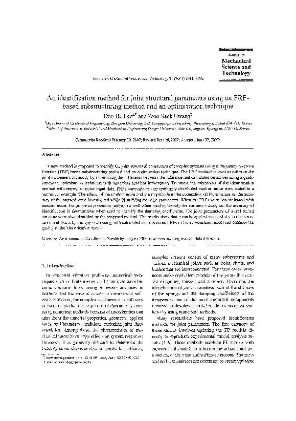Pdf An Identification Method For Joint Structural Parameters Using An