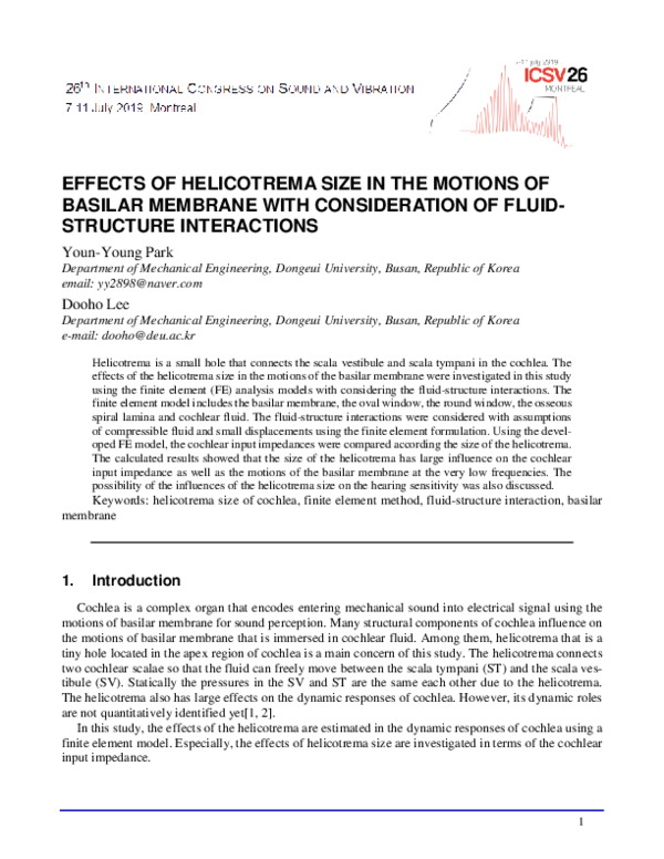 (PDF) Effects of Helicotrema Size in the Motions of Basilar Membrane ...