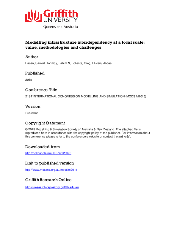 (PDF) Modelling infrastructure interdependency at a local scale: value, methodologies and challenges