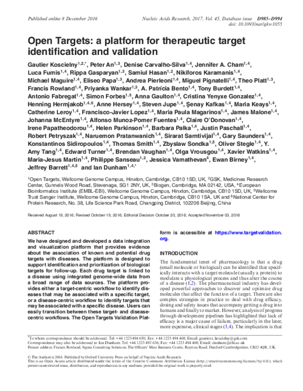 (PDF) Open Targets: a platform for therapeutic target identification ...
