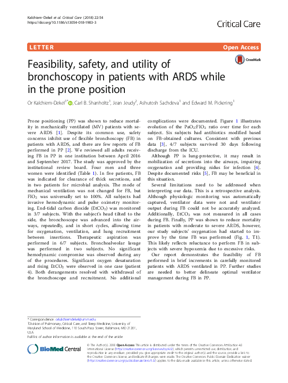 (PDF) Feasibility, safety, and utility of bronchoscopy in patients with ...